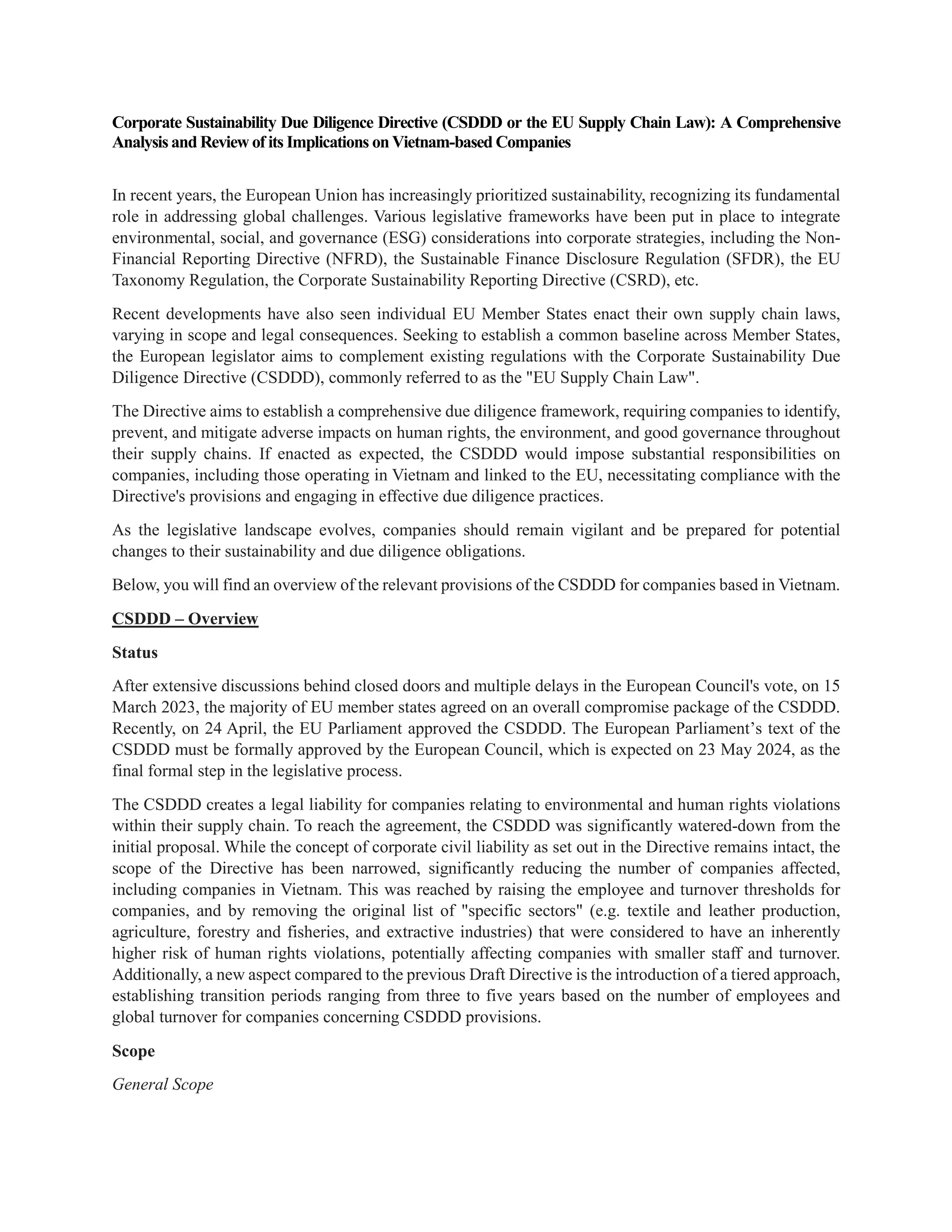 Corporate Sustainability Due Diligence Directive (CSDDD or the EU ...