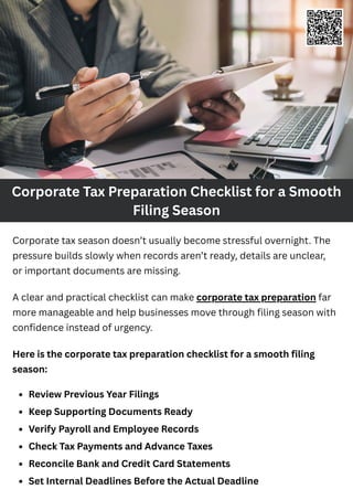 Corporate Tax Preparation Checklist for a Smooth Filing Season | PDF