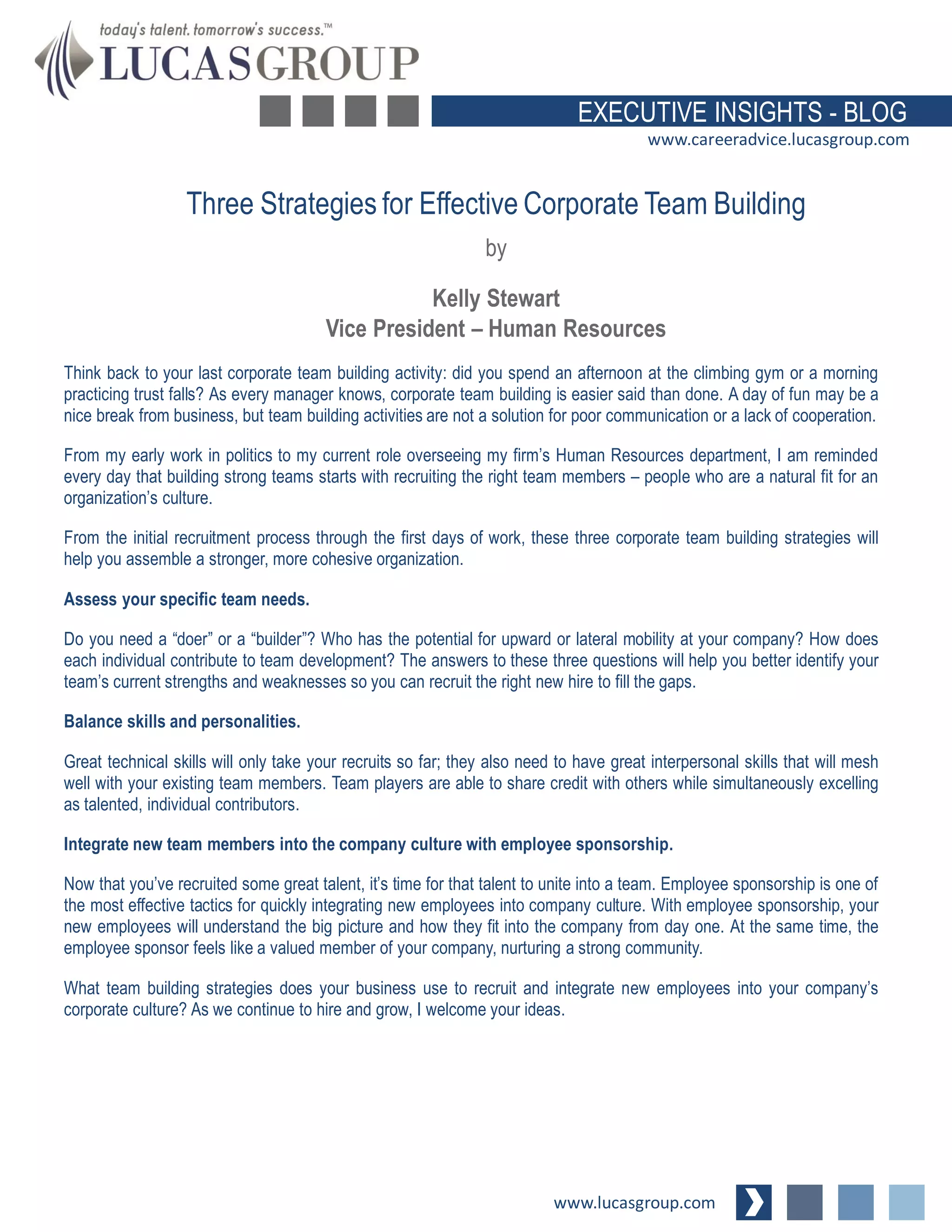 Three Strategies for Effective Corporate Team Building | PDF
