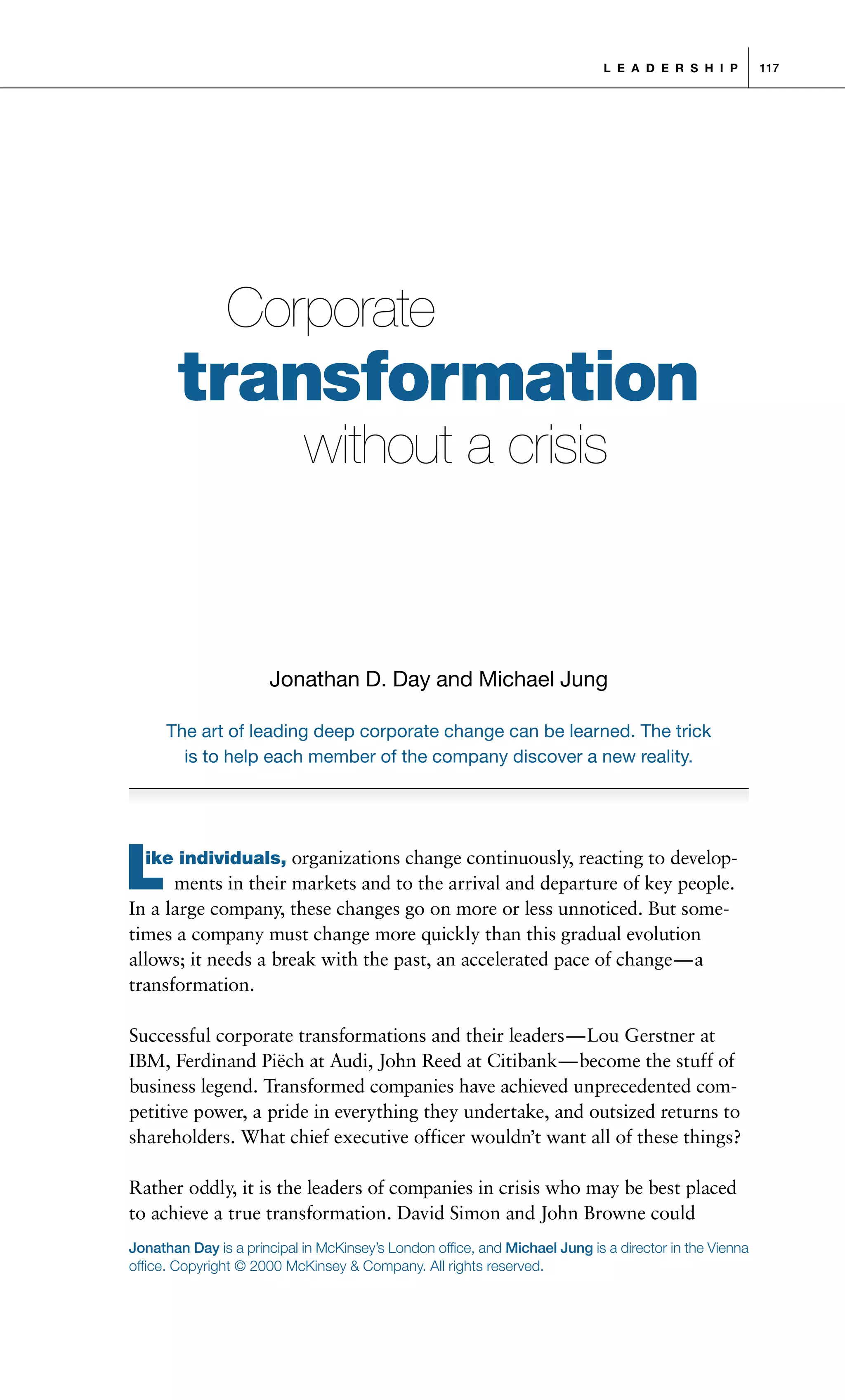 Corporate transformation without a crisis | PDF