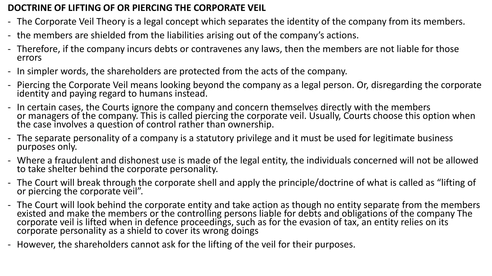 Corporate Veil, Civil & Criminal Liabilities, Cases.pptx
