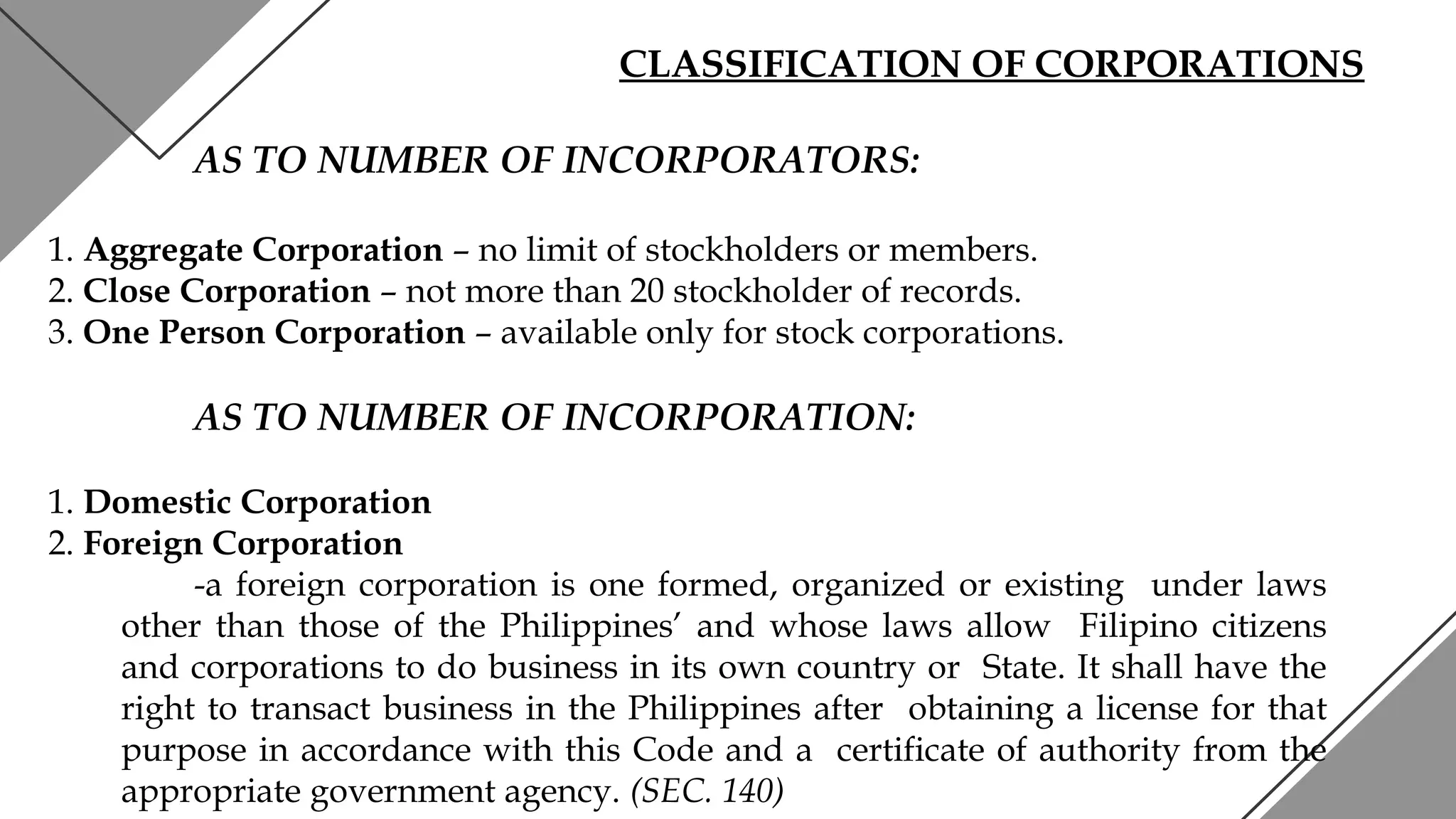 R.A. No. 11232 - The Revised Corporation Code Concepts and Doctrines | PPTX