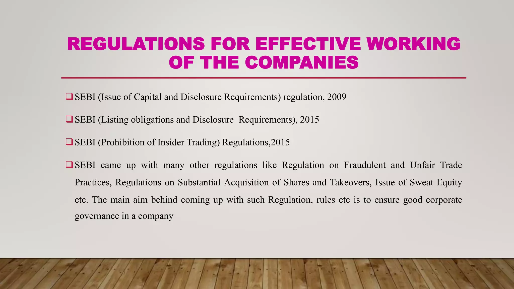 LEGISLATIVE FRAMEWORK OF CORPORATE GOVERNANCE UNDER COMPANIES ACT, SEBI ...