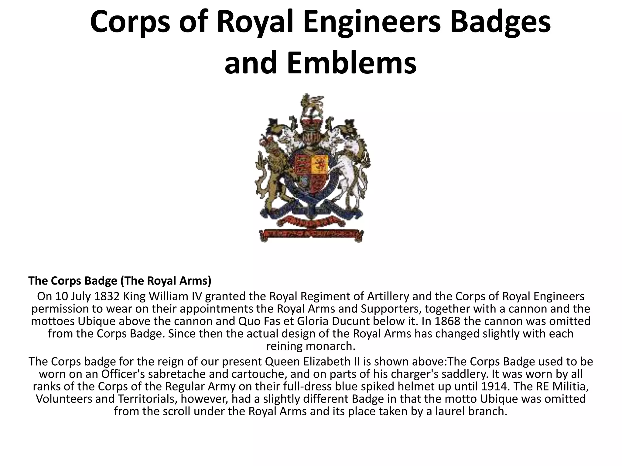 Corps of royal engineers badges and emblems | PPTX