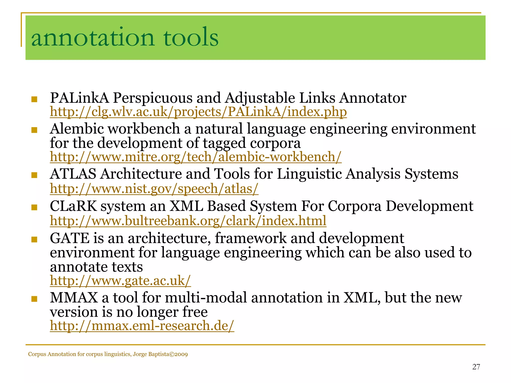 Corpus annotation for corpus linguistics (nov2009) | PPTX