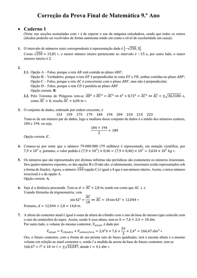 Proposta de Resolução da Prova Final de Matemática 9.º Ano, 1.ª fase ...