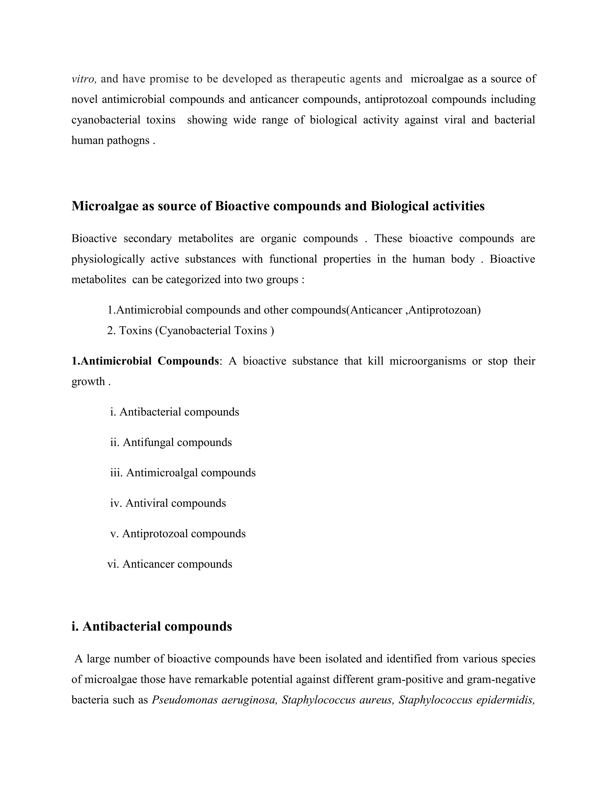 Bioactive Compounds from Microalgae | PDF