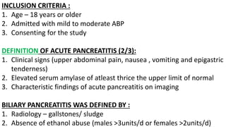 Timing of surgery in mild biliary pancreatitis | PPTX
