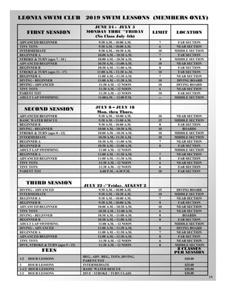 2019 Leonia Swim Club Brochure | PDF