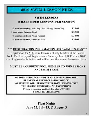 2019 Leonia Swim Club Brochure | PDF