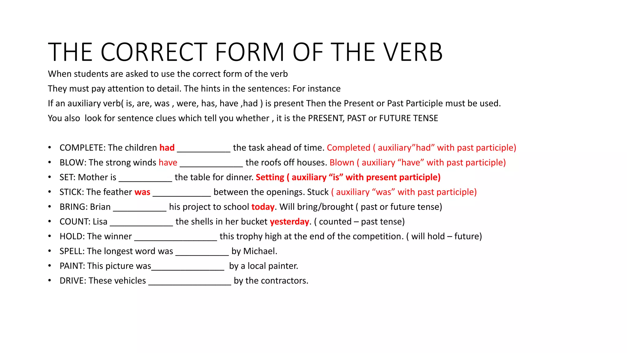 Correct form of the verb explained | PPTX
