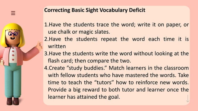 Correcting Basic Sight Vocabulary Deficit | PPTX | Homework and Study ...