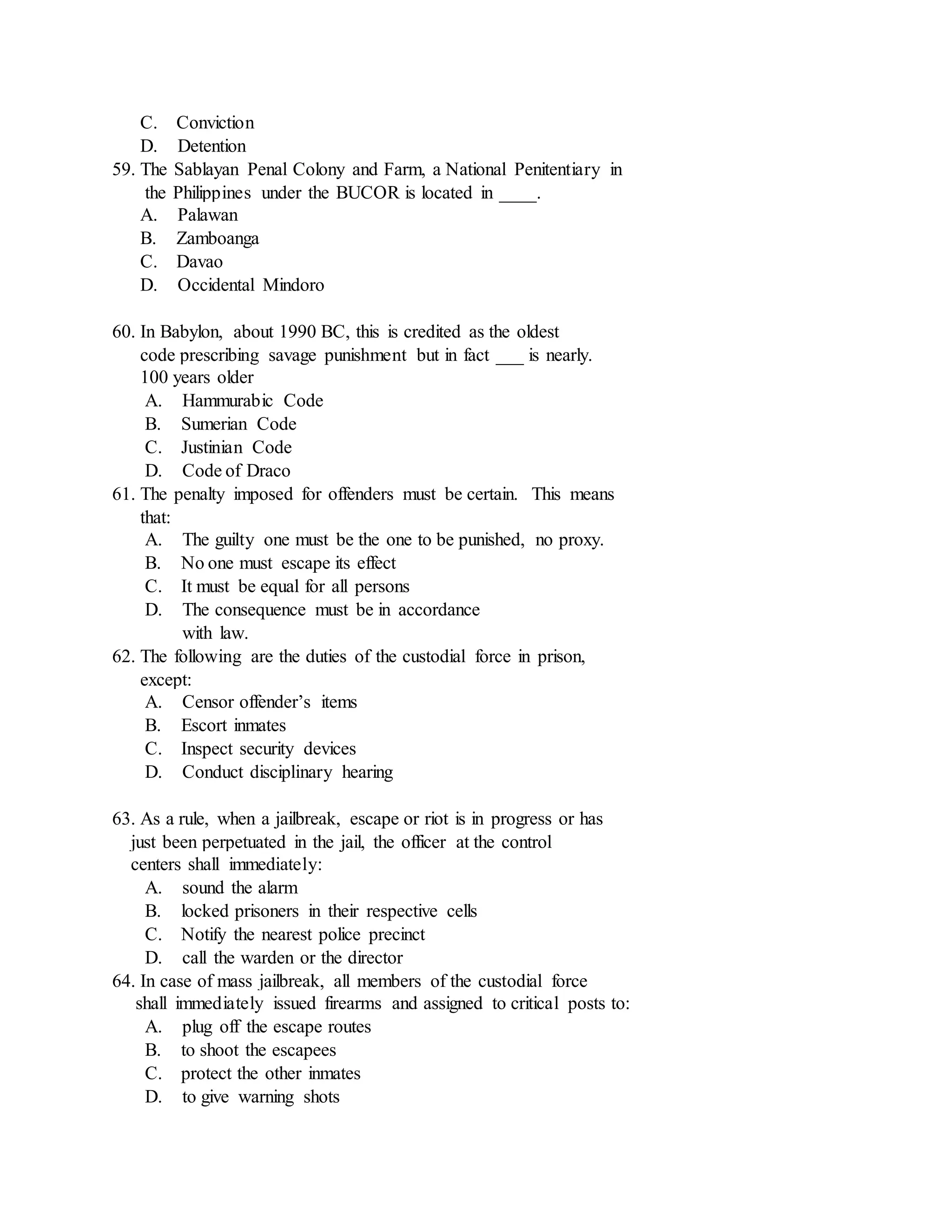 Correctional administration questionaire | DOCX