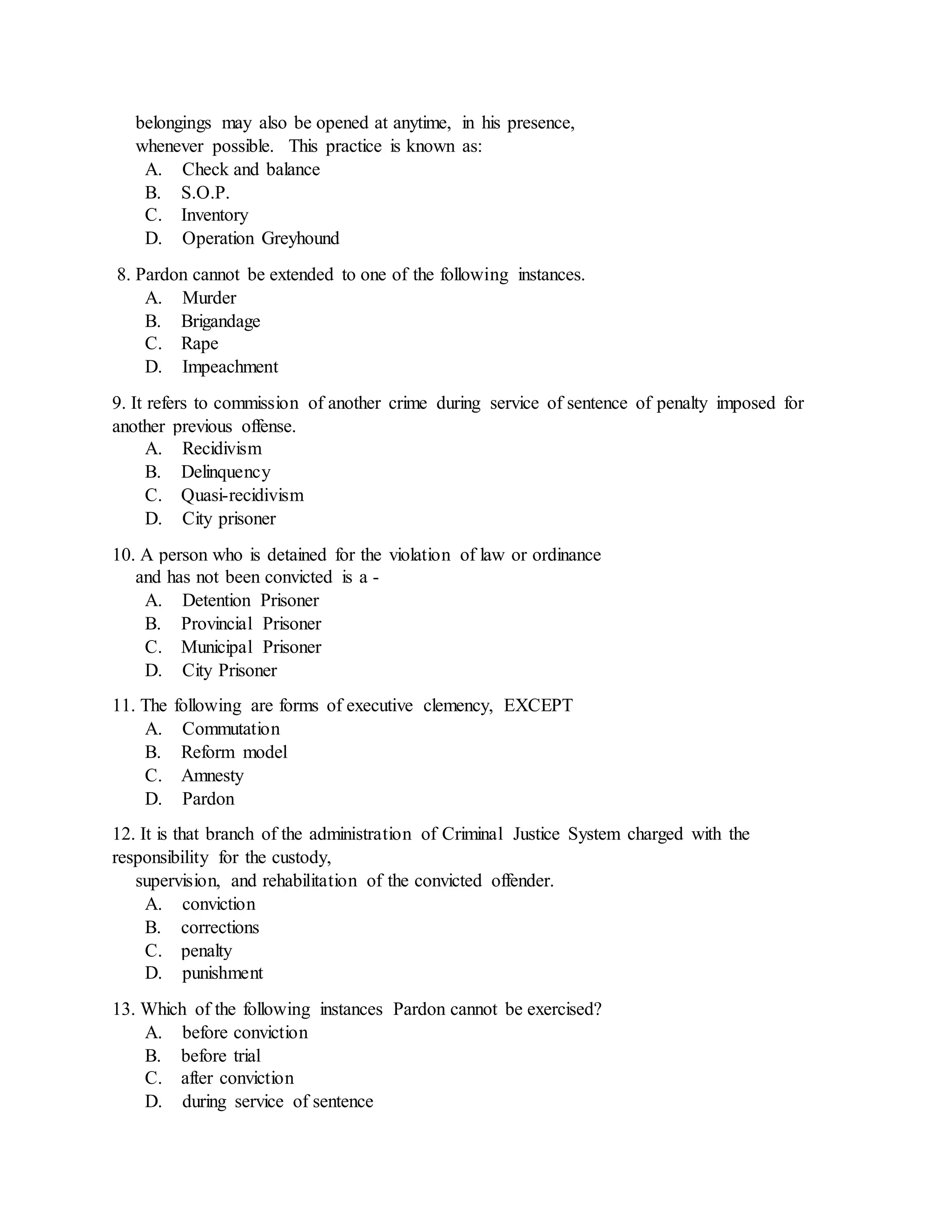 Correctional administration questionaire | DOCX