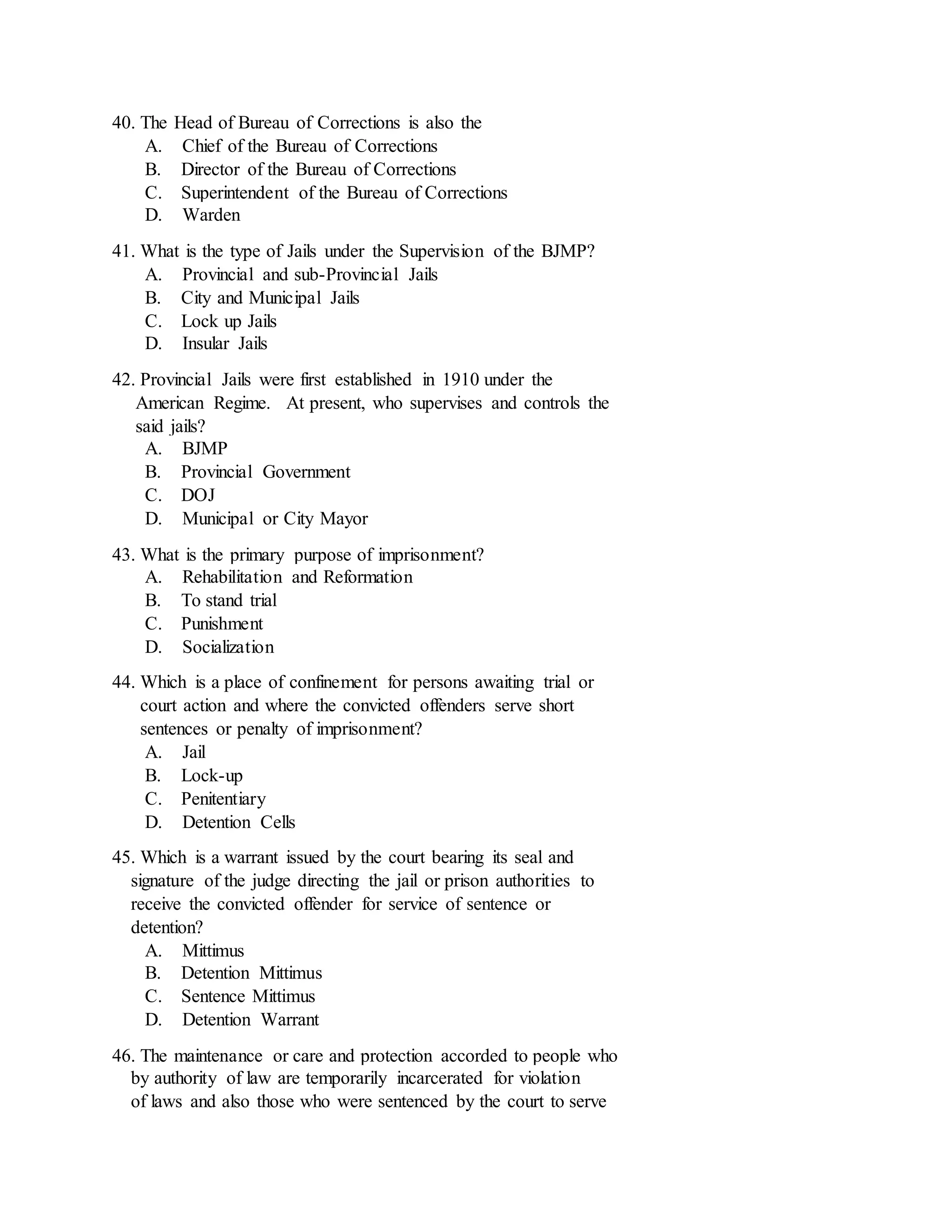 Correctional administration questionaire | DOCX