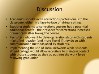 Corrections today corrections in the classroom - a recruiting tool | PPT
