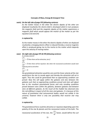 Corrections to the Foundation of Theory of Everything and Energy Theory of Matter & Cosmology | PDF
