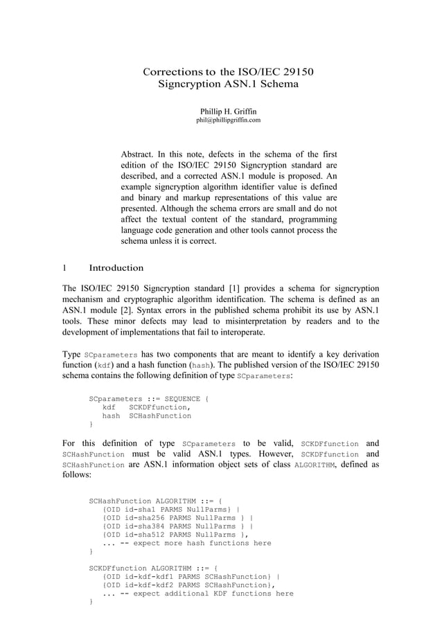 Proposed ISO/IEC 29150 ASN.1 Schema Corrections | PDF