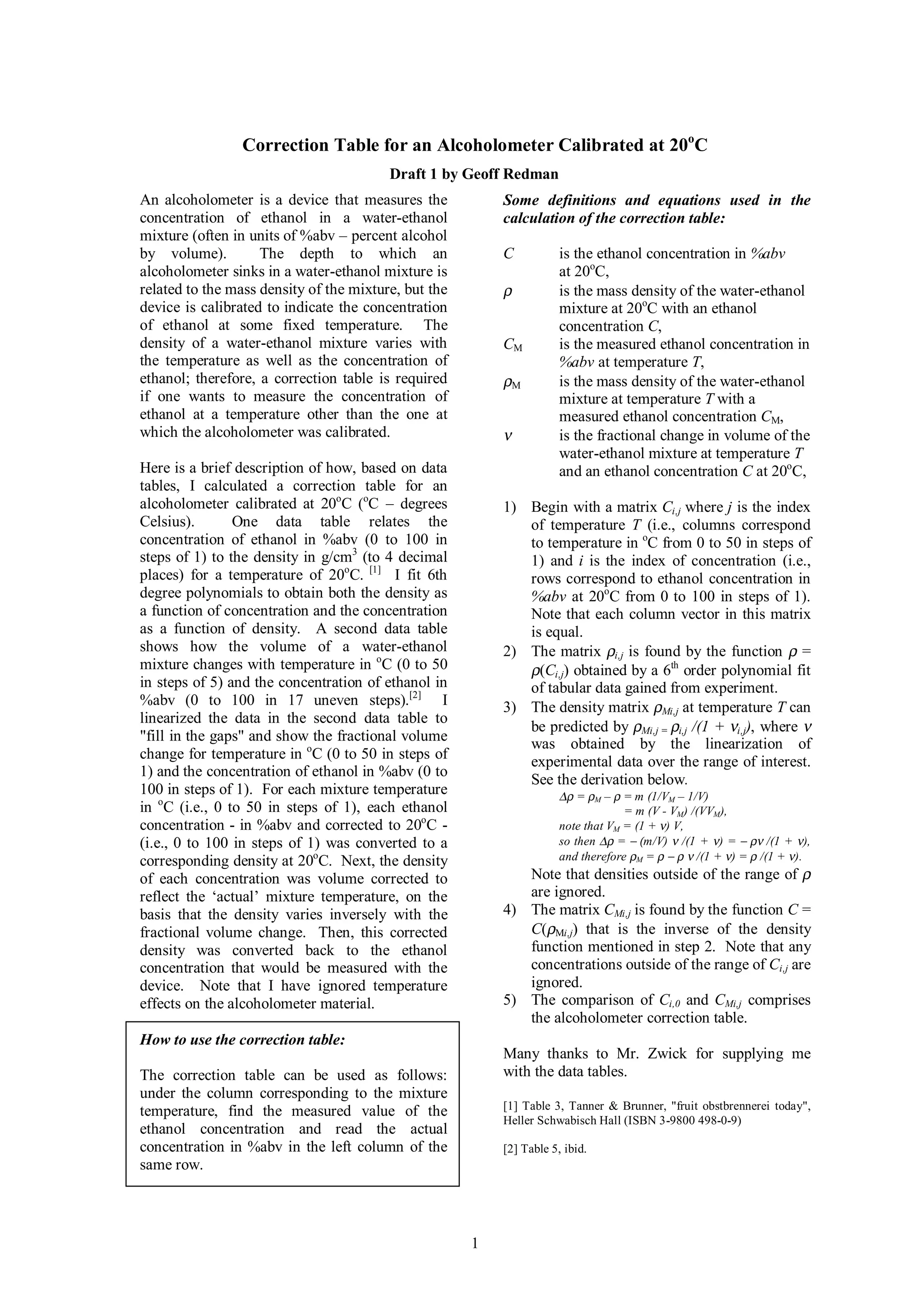 Correction Table For An Alcoholometer | PDF