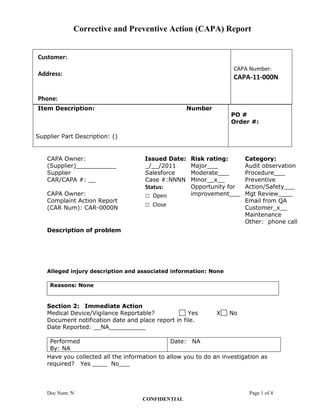 Corrective and preventive action plan CAPA report form | PDF