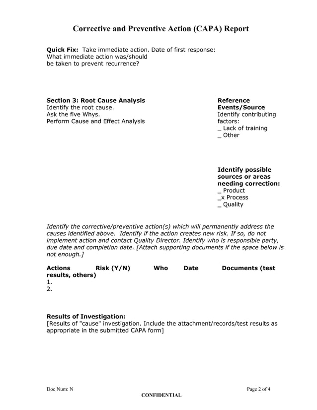 Corrective and preventive action plan CAPA report form | PDF | Business ...