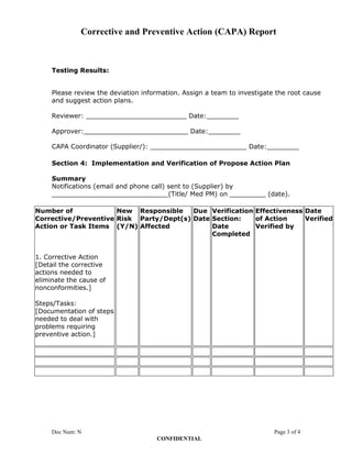 Corrective and preventive action plan CAPA report form | PDF
