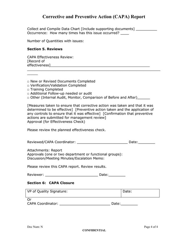 Corrective and preventive action plan CAPA report form