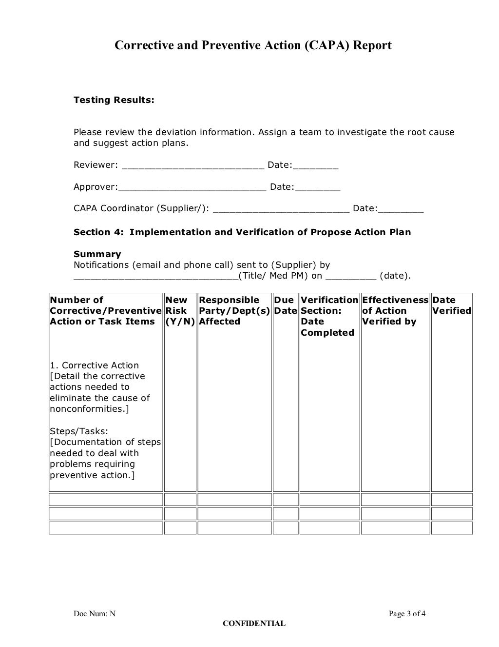 Corrective and preventive action plan CAPA report form Corrective and preventive action plan CAPA report form