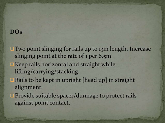 Correct method of handling and stacking of rails | PPTX | Track and Field | Sports