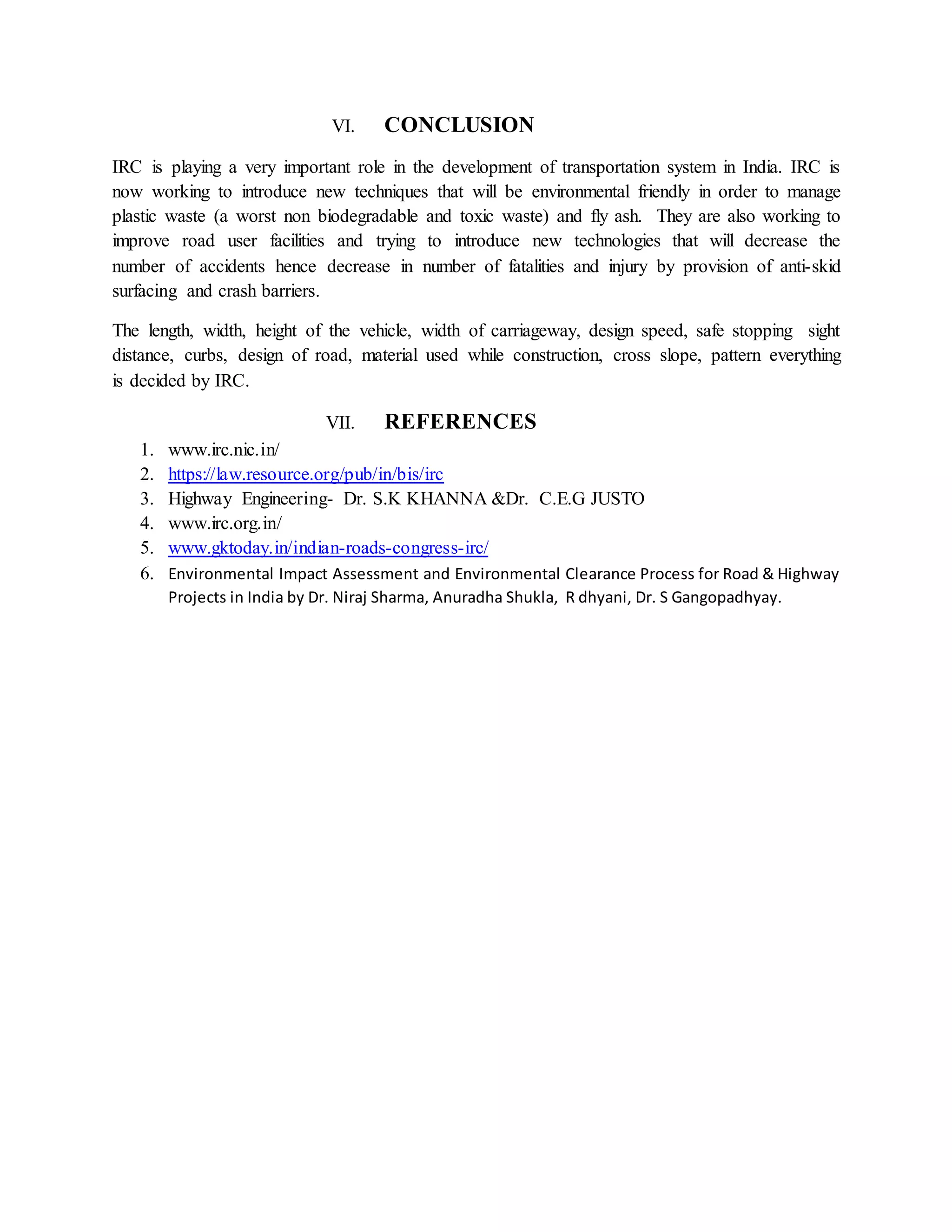 role of IRC in transportation development in india | DOCX