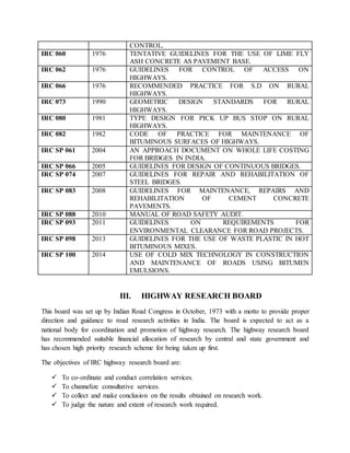 role of IRC in transportation development in india | DOCX