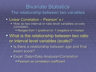 Bivariate Statistics and Statistical Inference | PPT
