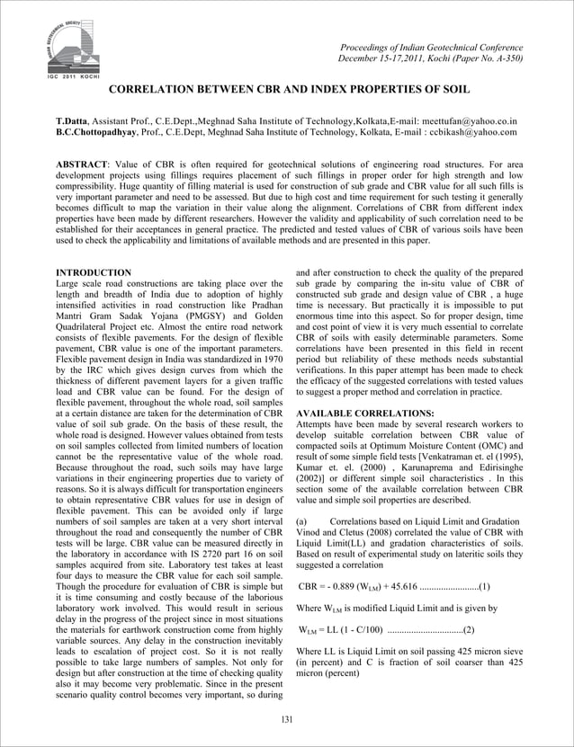 Correlation between cbr and index propertys of soil | PDF