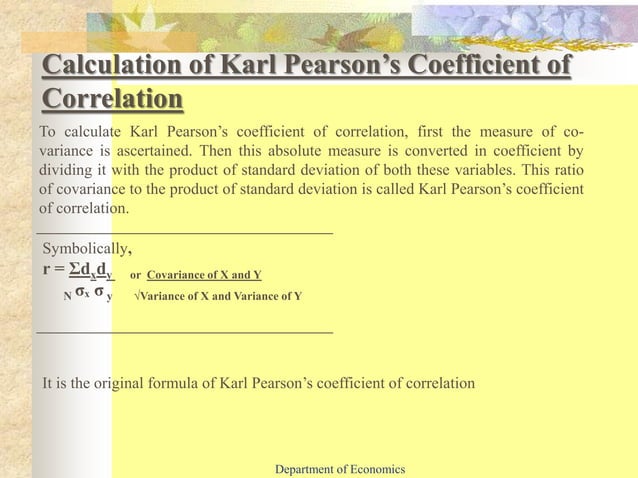 Simple Correlation : Karl Pearson’s Correlation co- efficient and Spearman’s rank correlation | PPT