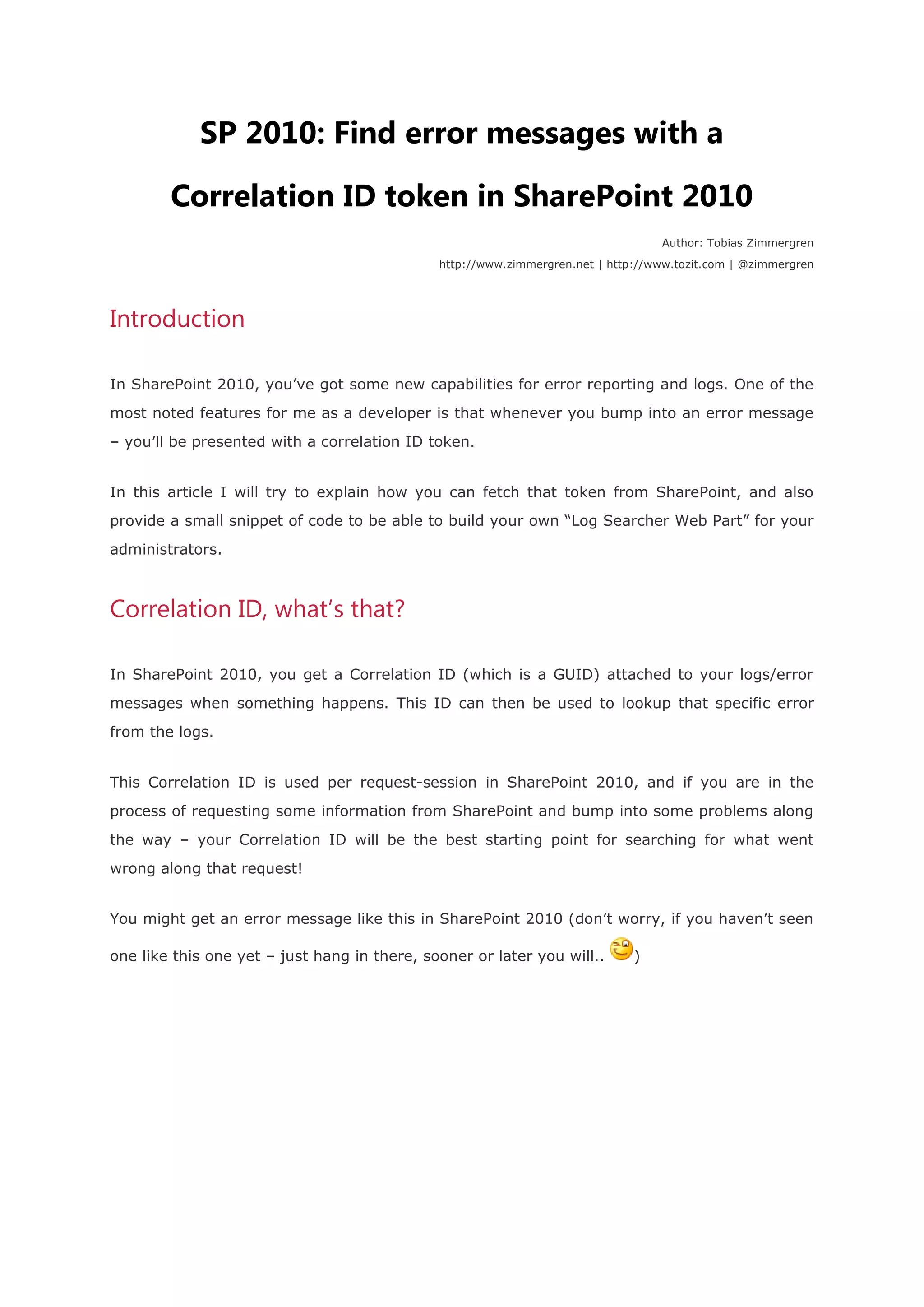 Correlation id token in share point 2010 | PDF