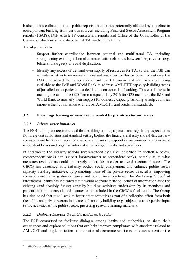 Correspondent banking progress report