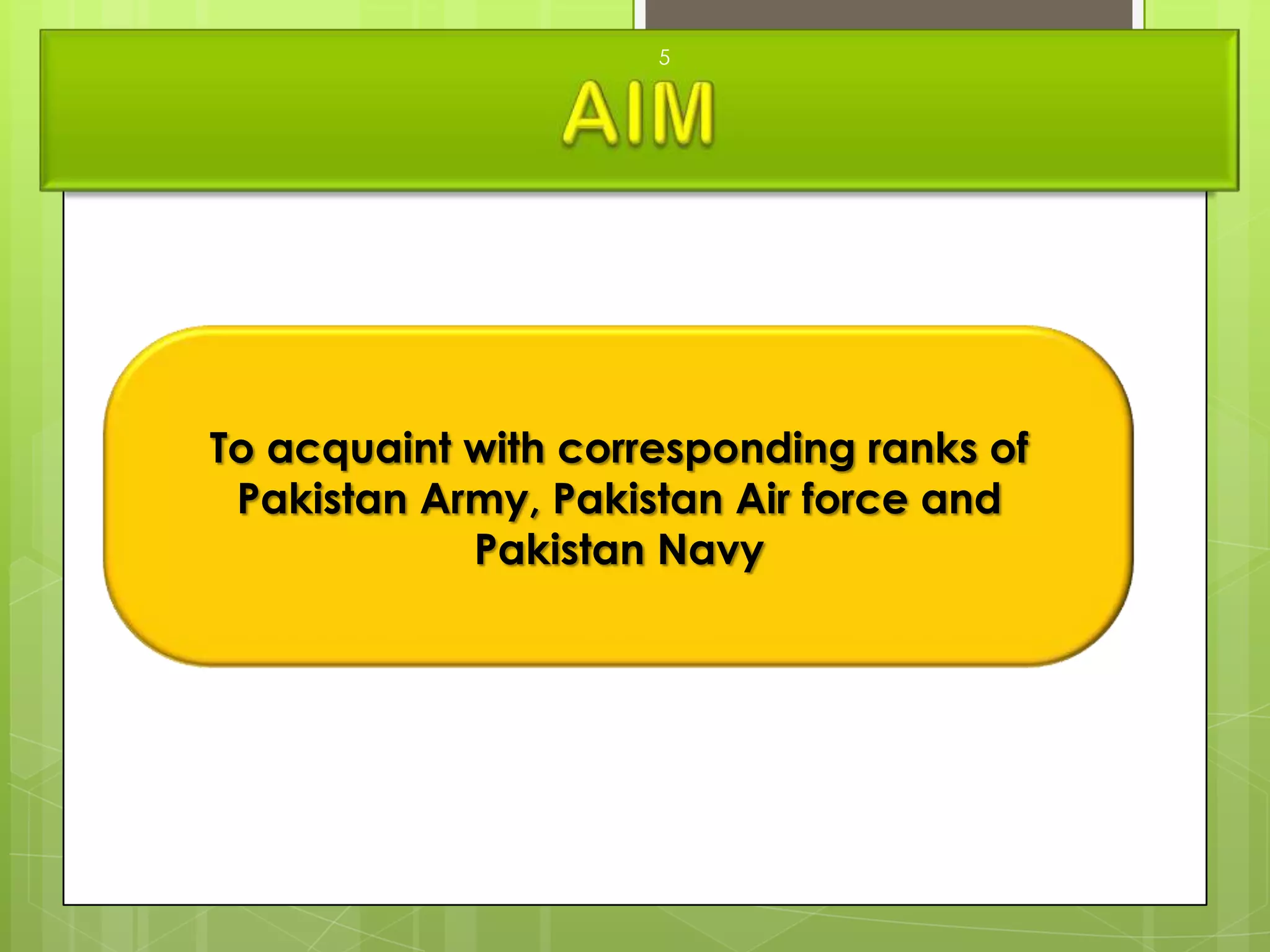 Corresponding ranks of different armed forces of pakistan | PPTX