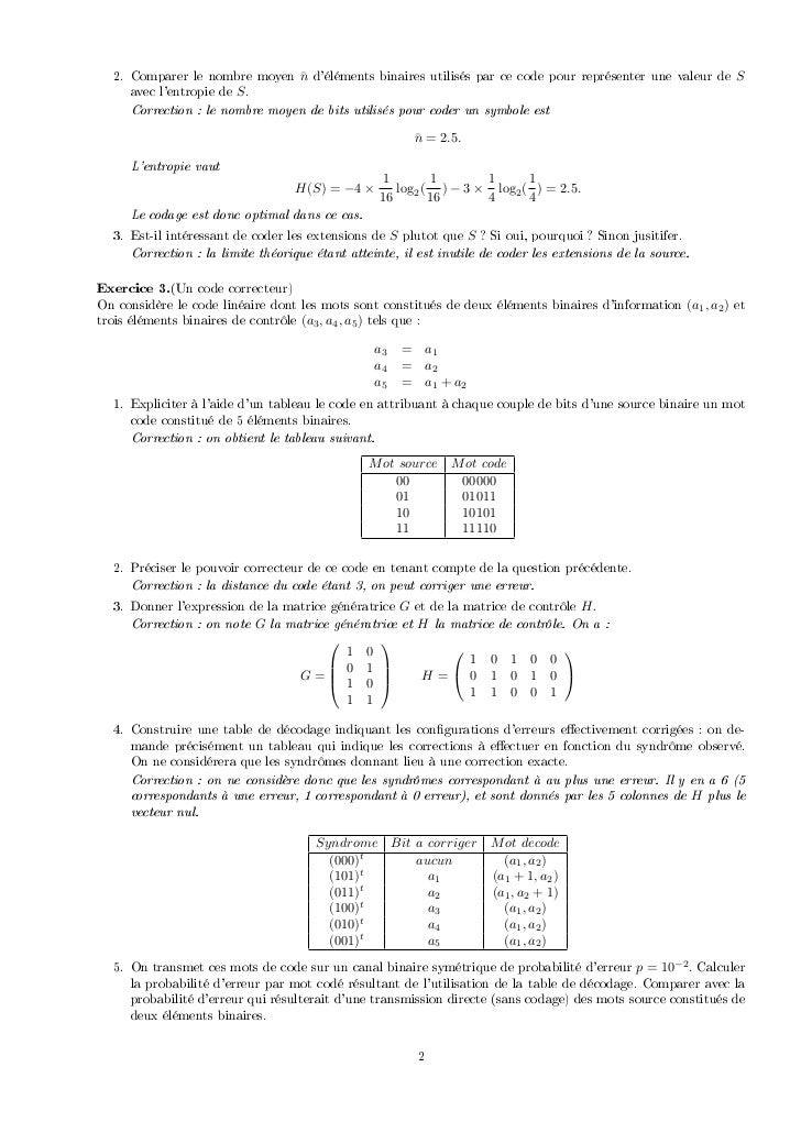 exercice corrigé codage source