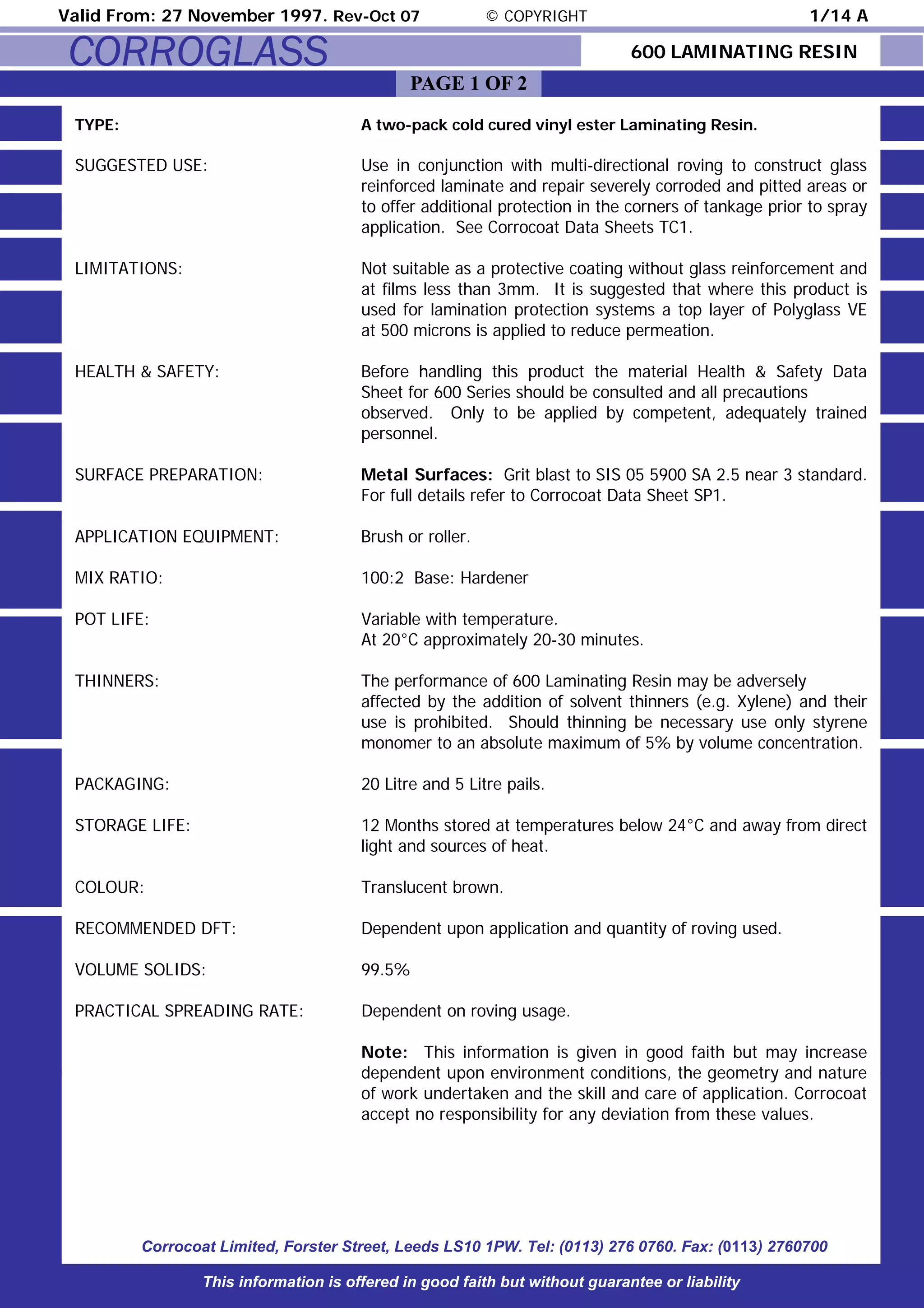 Corroglass 600 laminating resin | PDF
