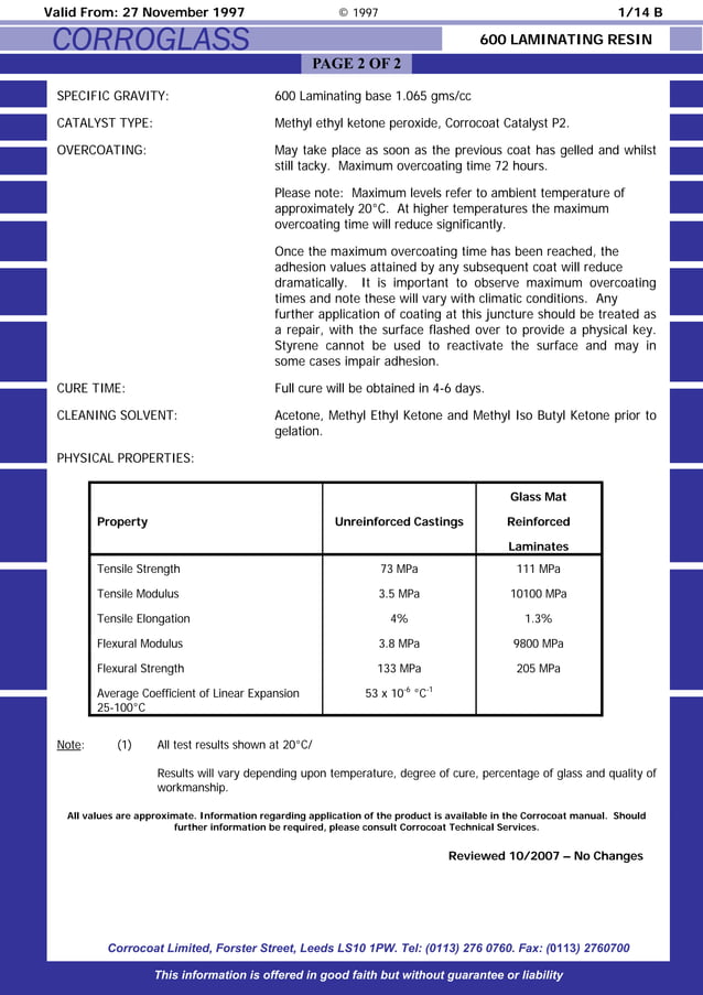 Corroglass 600 laminating resin | PDF | Chemistry | Science
