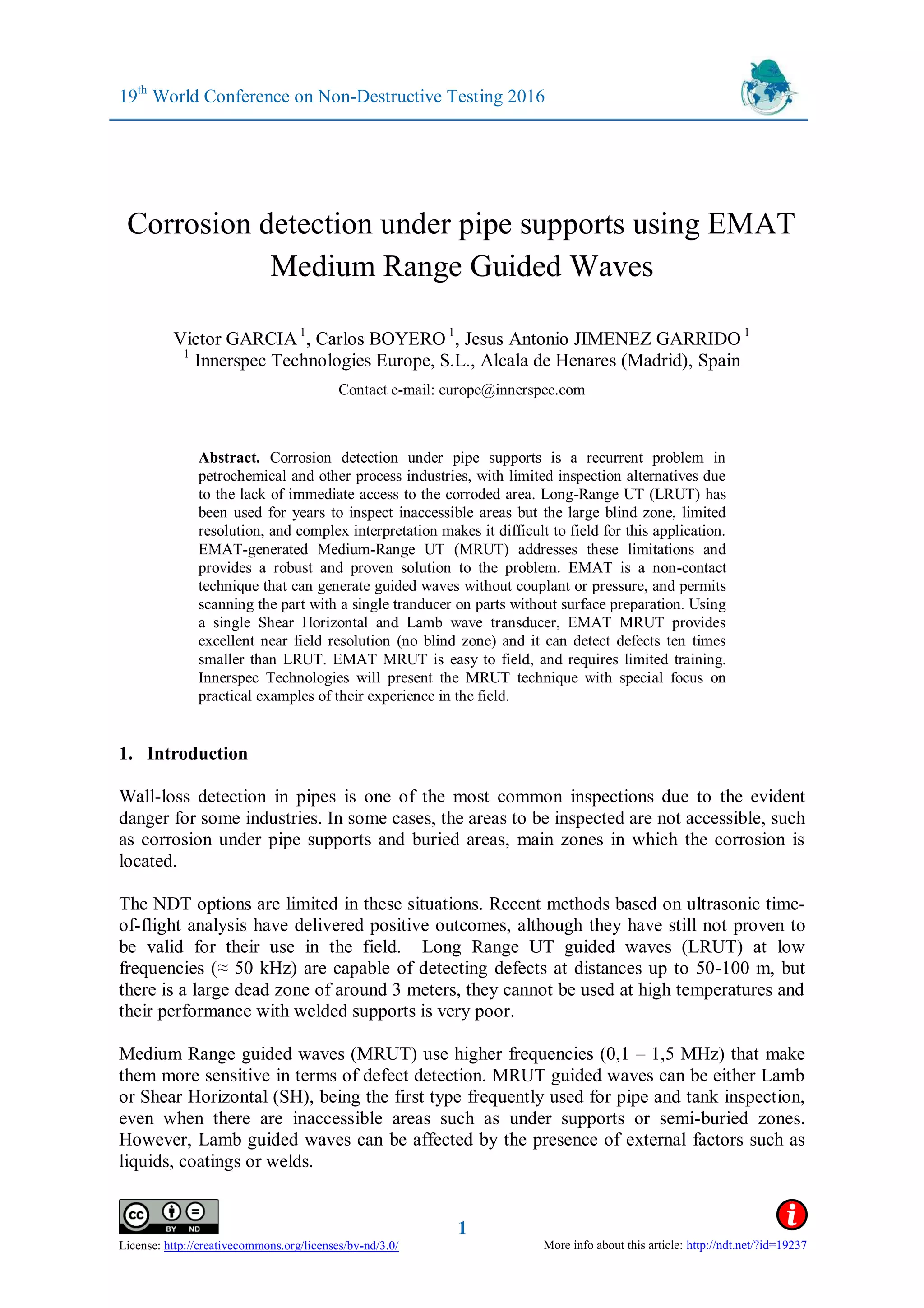 Corrosion Detection Under Pipe Supports Using Emat Medium Range Guided Waves Pdf