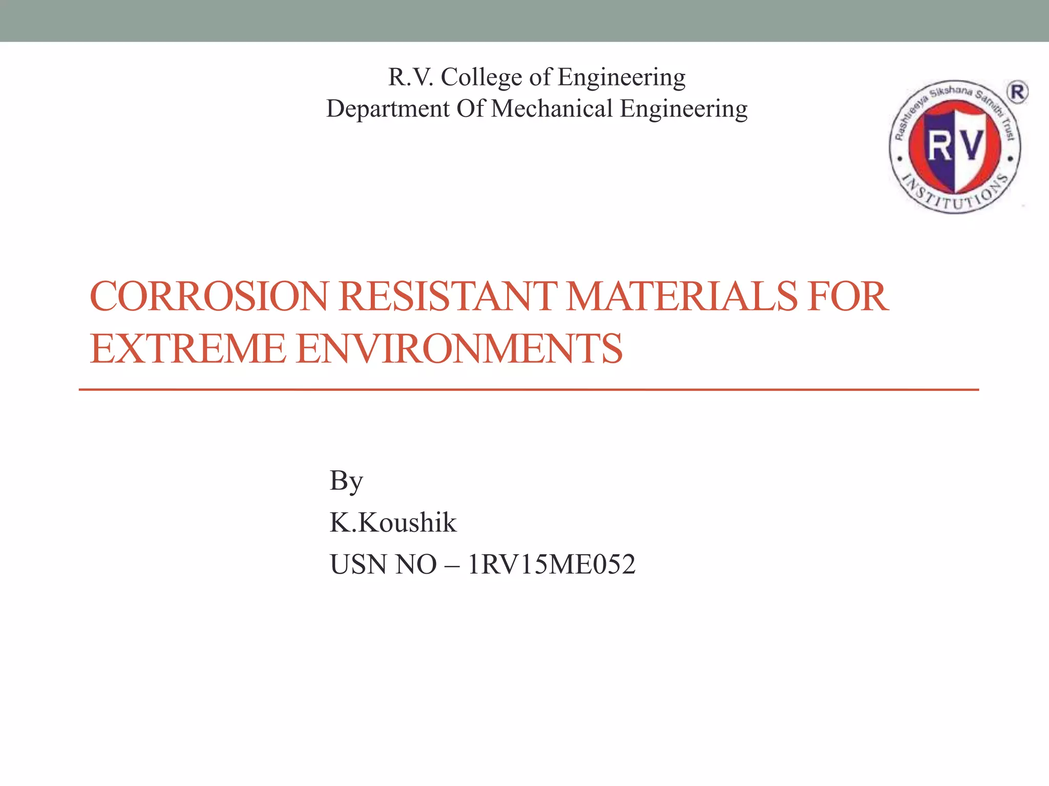 Corrosion resistant materials | PPTX