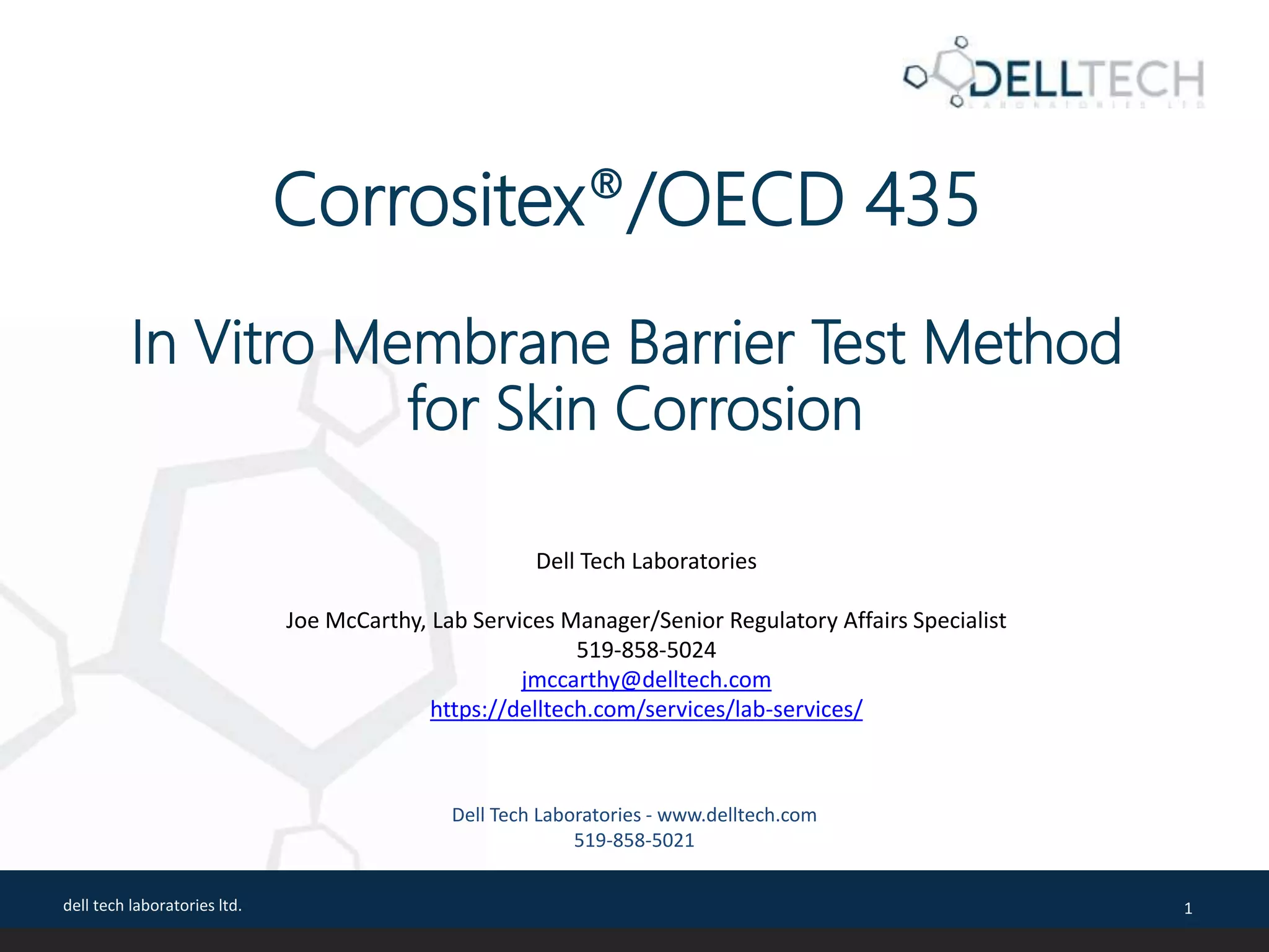 Corrositex®/OECD 435 Demonstration - Dermal Corrosion Testing | PPTX