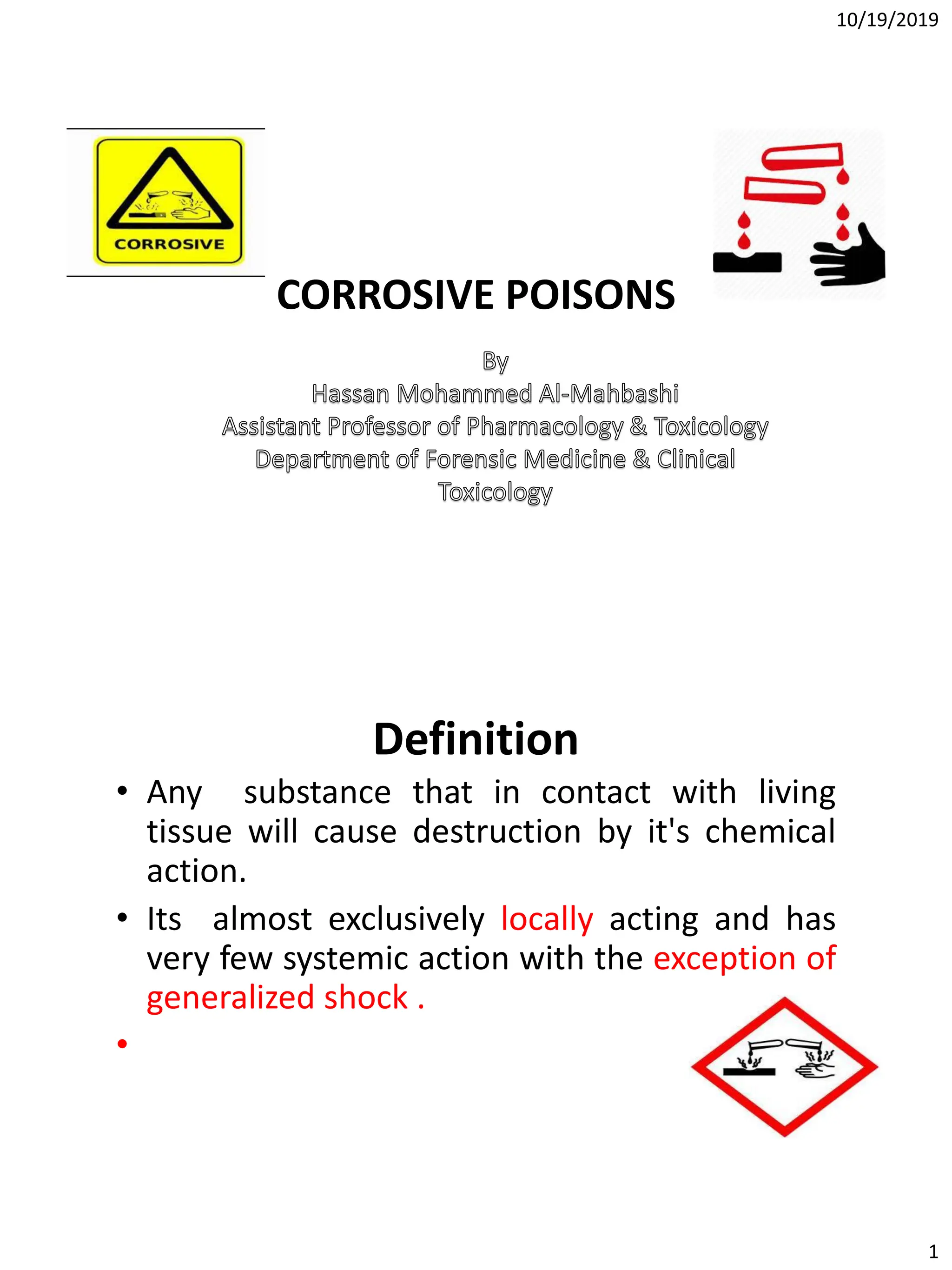 CORROSIVE POISONS.pdf الدكتور//عبداللة الكبودي | PDF