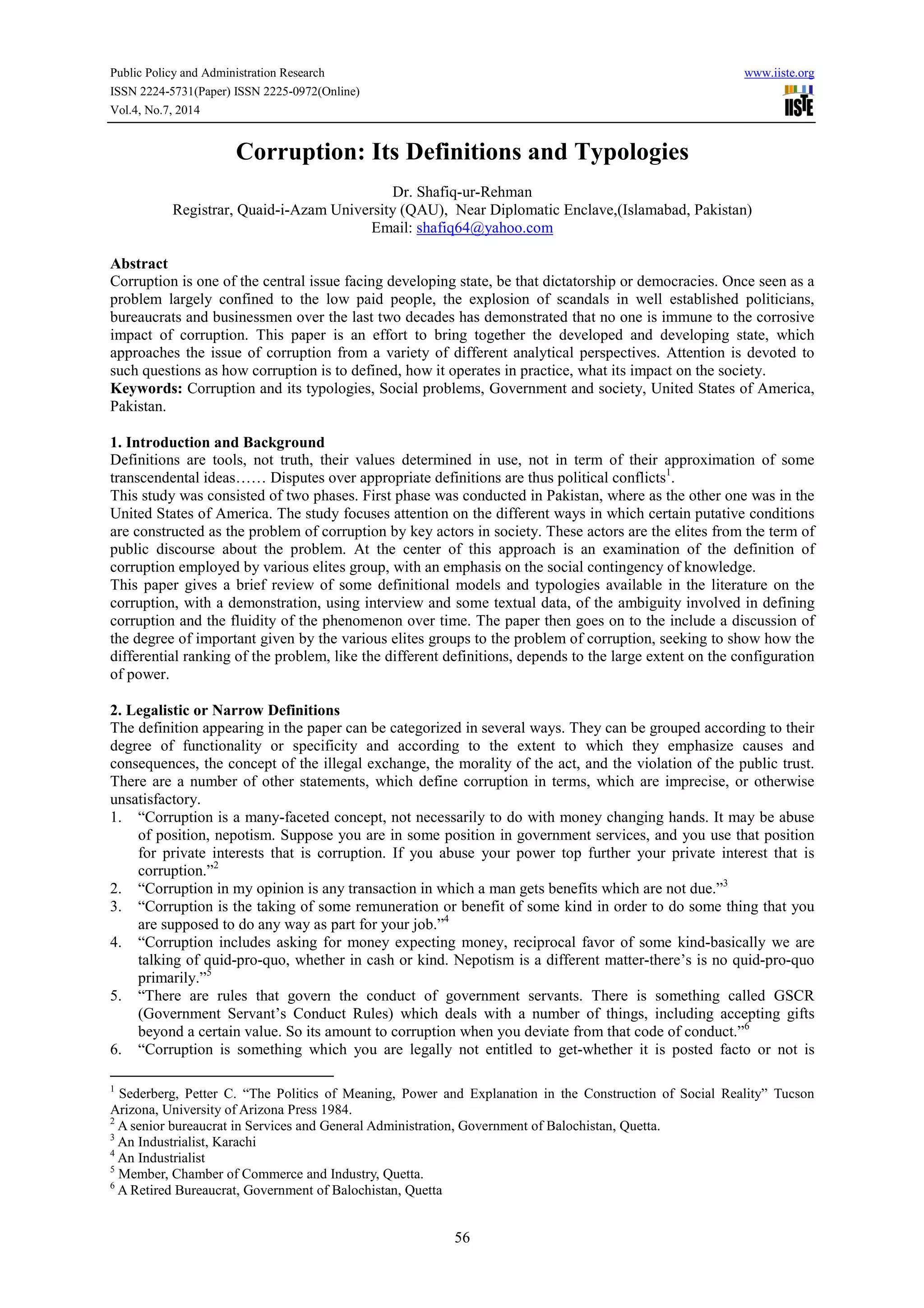 Corruption its definitions and typologies | PDF