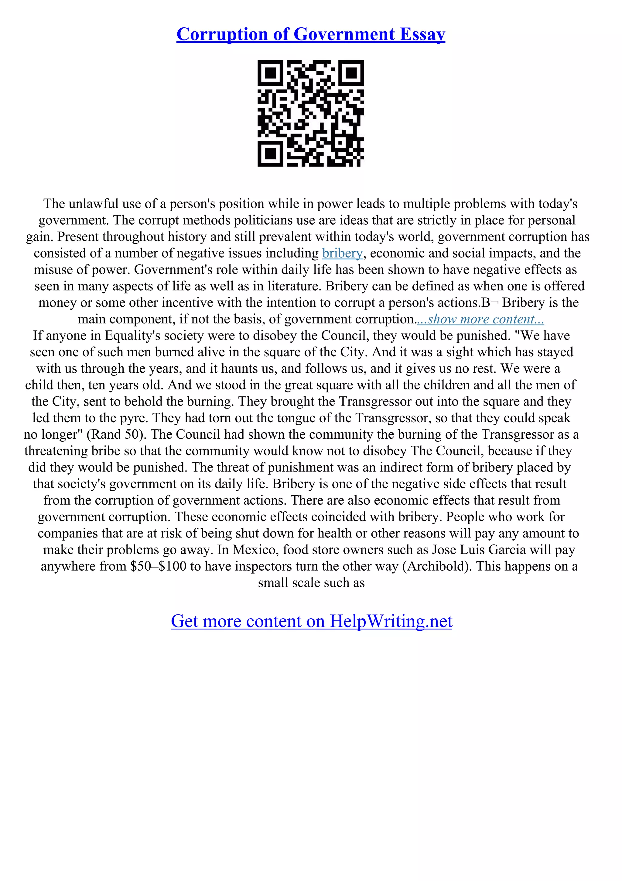 Corruption Essay | PDF