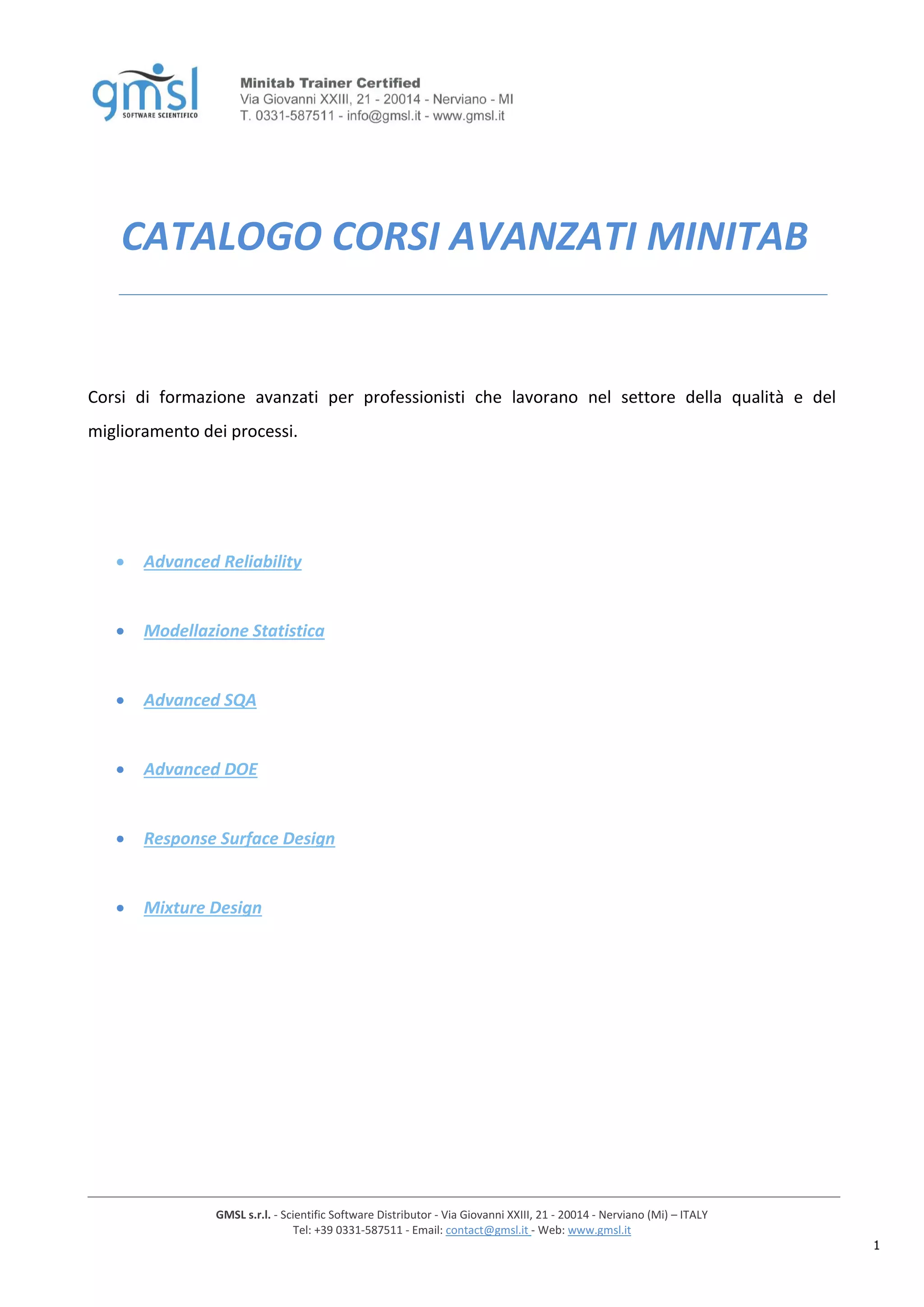 Corsi avanzati - Minitab | PDF