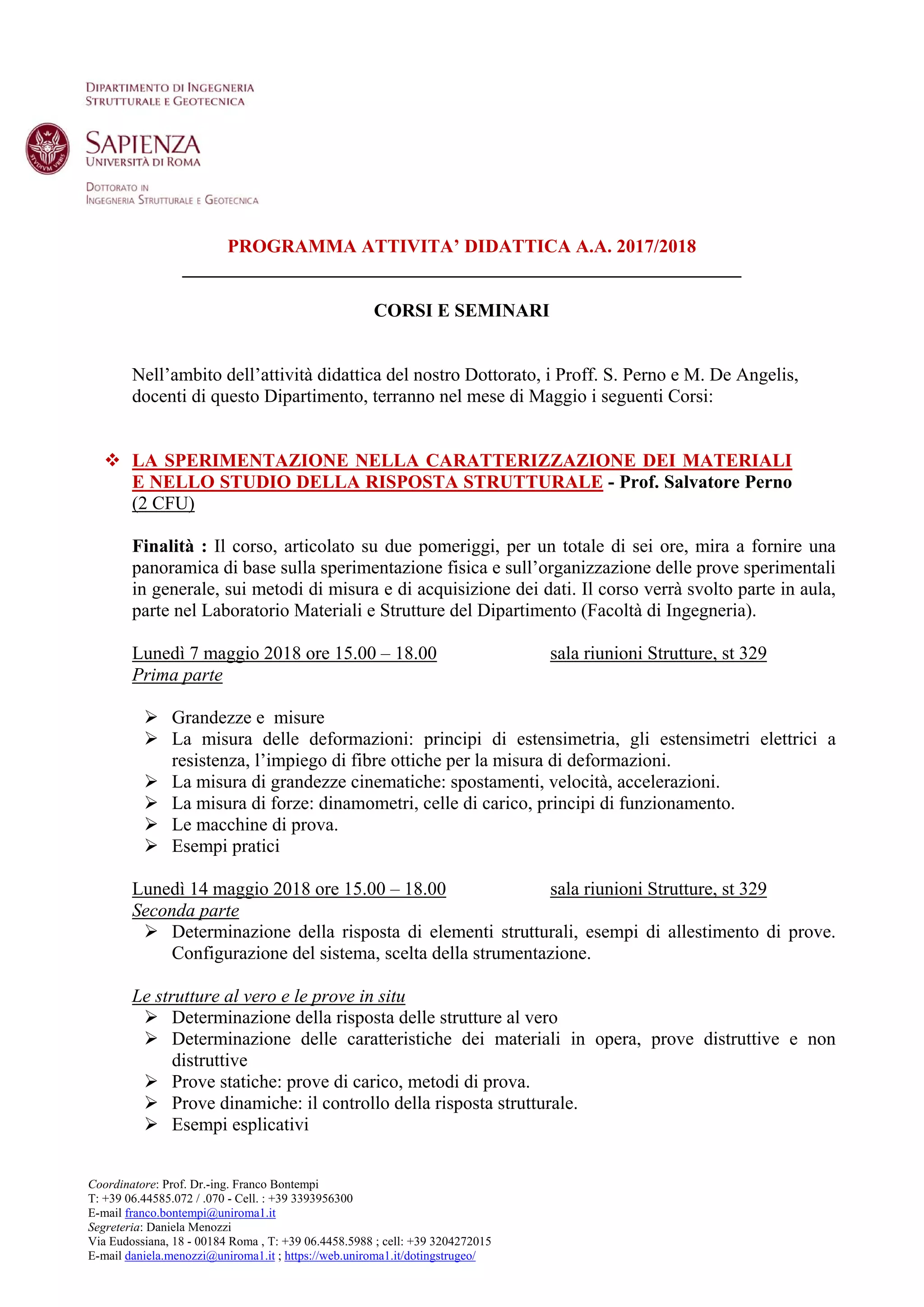 Corsi dottorato di ricerca in ingegneria strutturale e geotecnica Proff ...