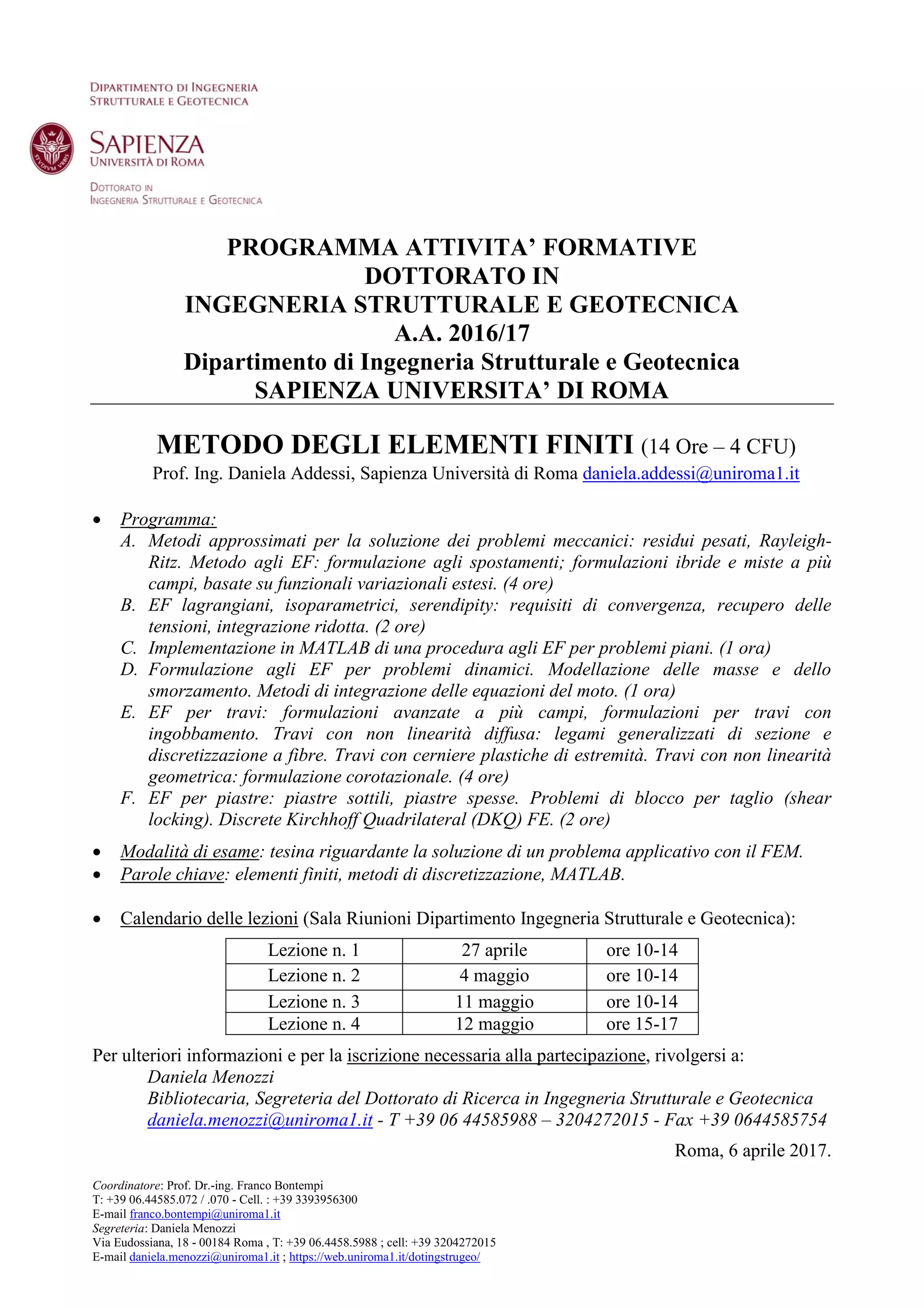 Corso dottorato METODO DEGLI ELEMENTI FINITI | PDF