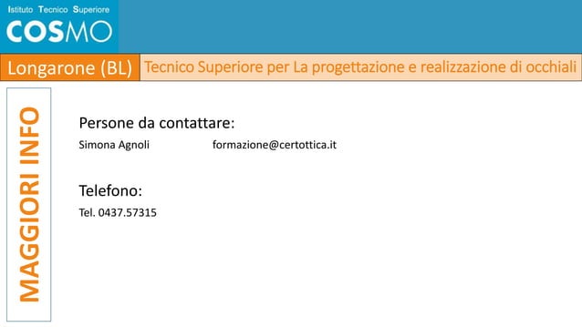 Corso ITS Cosmo Occhialeria | PPT